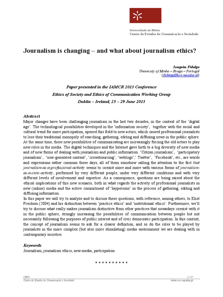 Journalism Ethics in the Digital Age | PDF | Journalism | Blog
