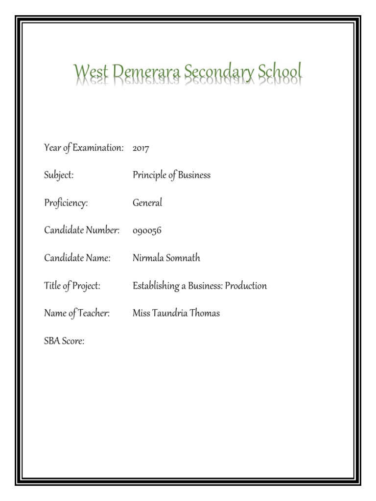 West Demerara Secondary School Student's Business Project | PDF ...