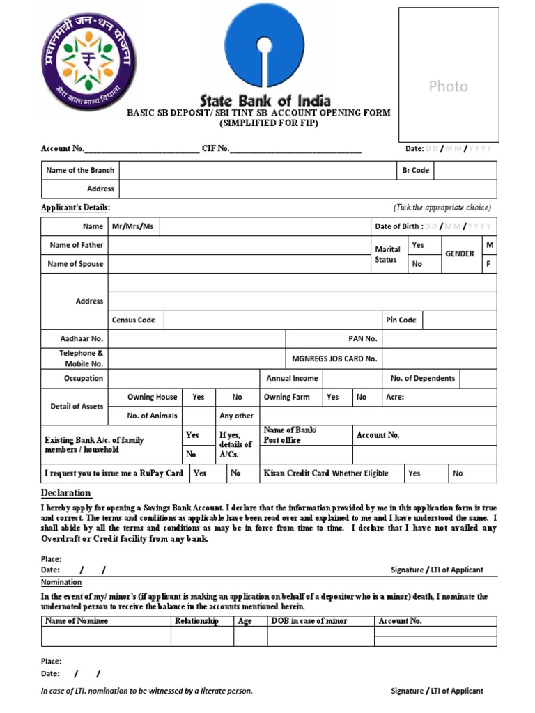 Photo: Basic SB Deposit/ Sbi Tiny SB Account Openi NG Form (Simplified For Fip) | PDF | Deposit ...
