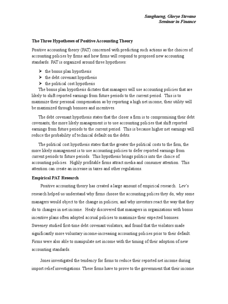 Positive Accounting Theory | PDF | Hypothesis | Incentive