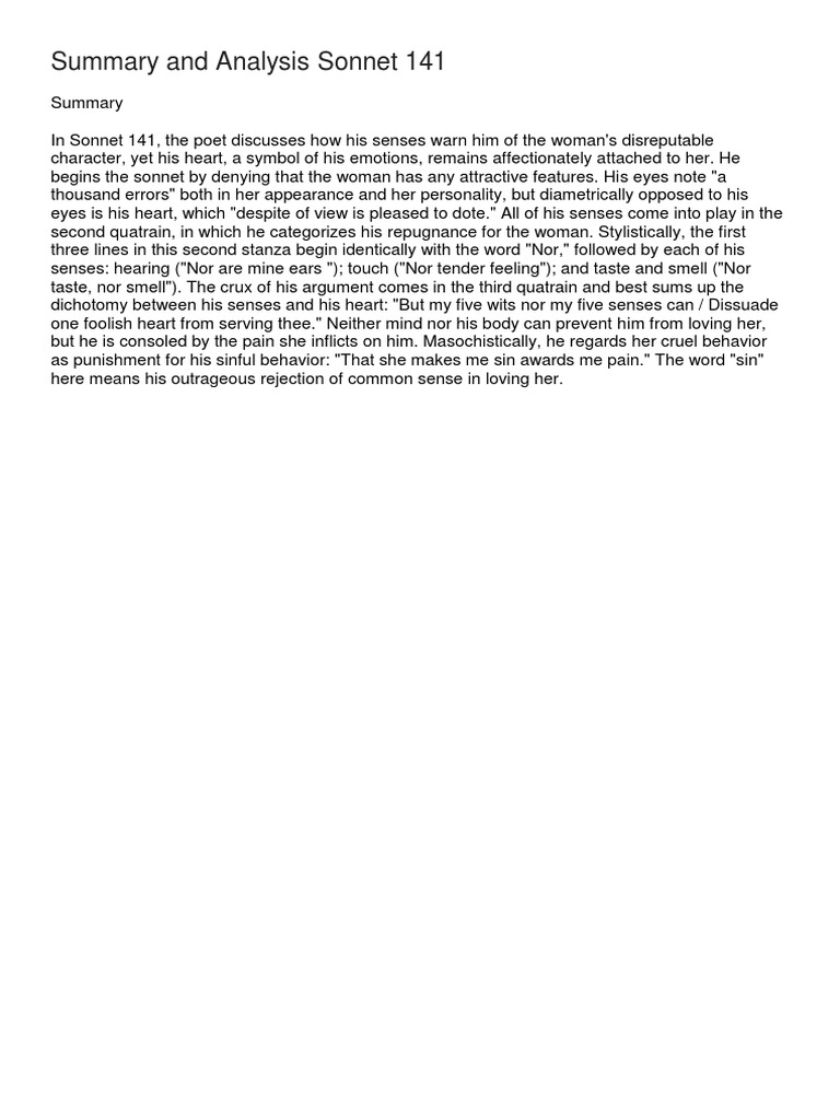 Sonnet No 141 Cliff Notes | PDF