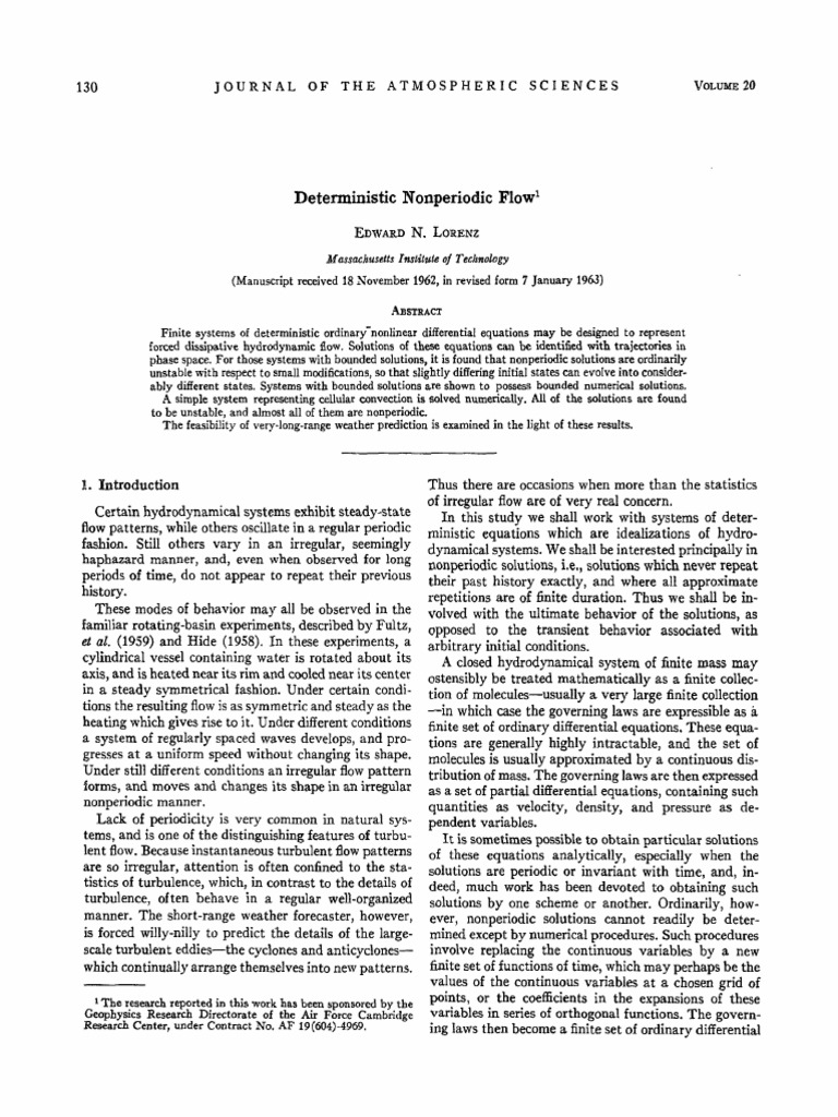 Deterministic Nonperiodic Flow E. Lorenz, 1963 | PDF | Fluid Dynamics | Numerical Analysis