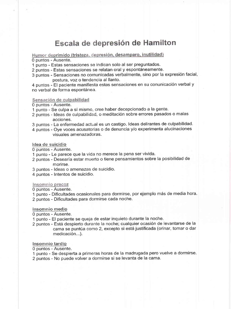 Anexo Escala Depresión Hamilton PDF | PDF | Medicina | Especialidades ...