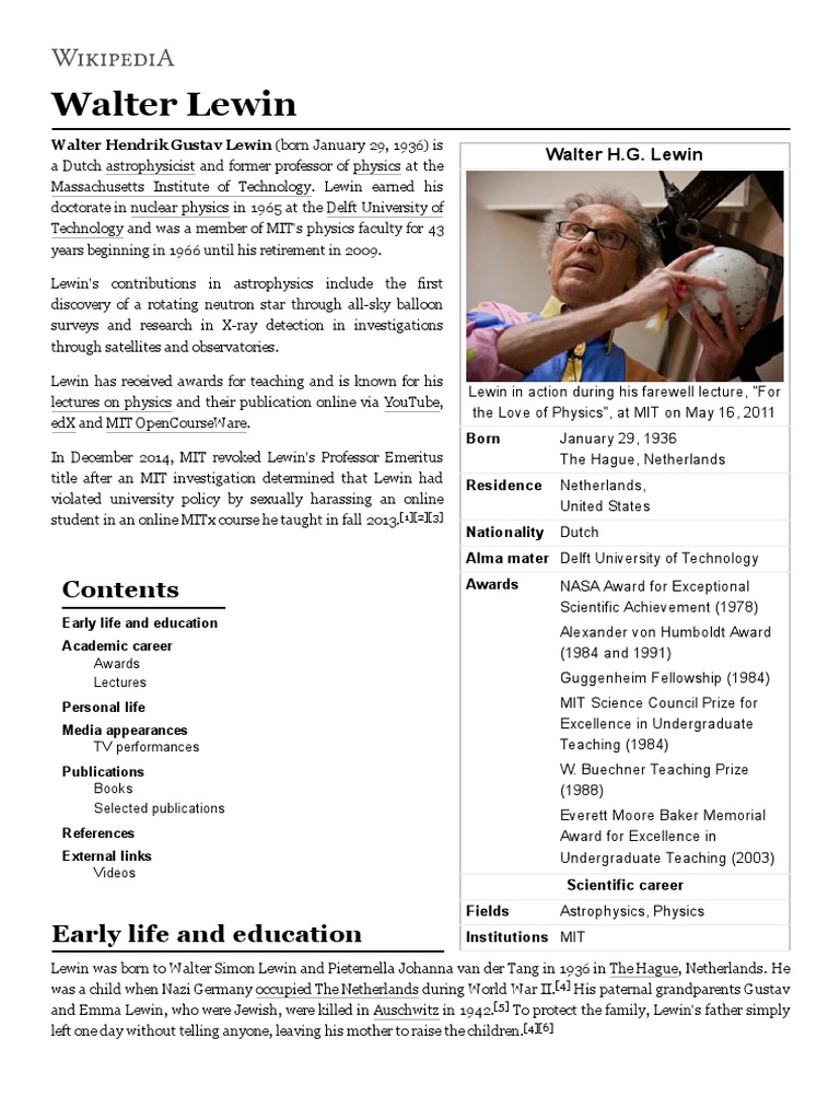 Walter Lewin - Wikipedia | PDF | Astronomy | Science