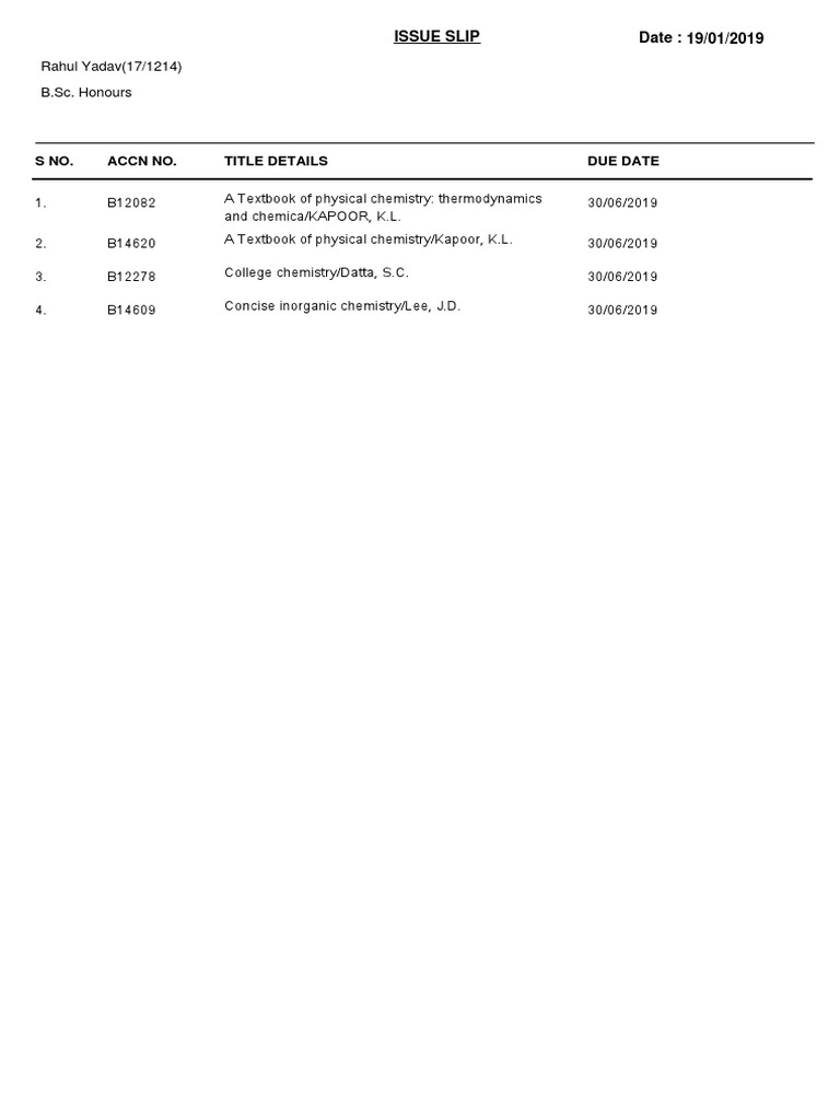 Issue Slip PDF | PDF