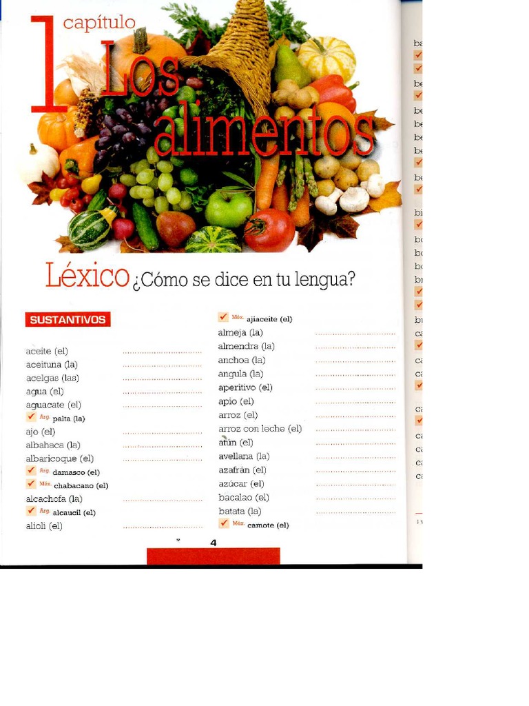 Los Alimentos - Vocabulario en Espanol | PDF