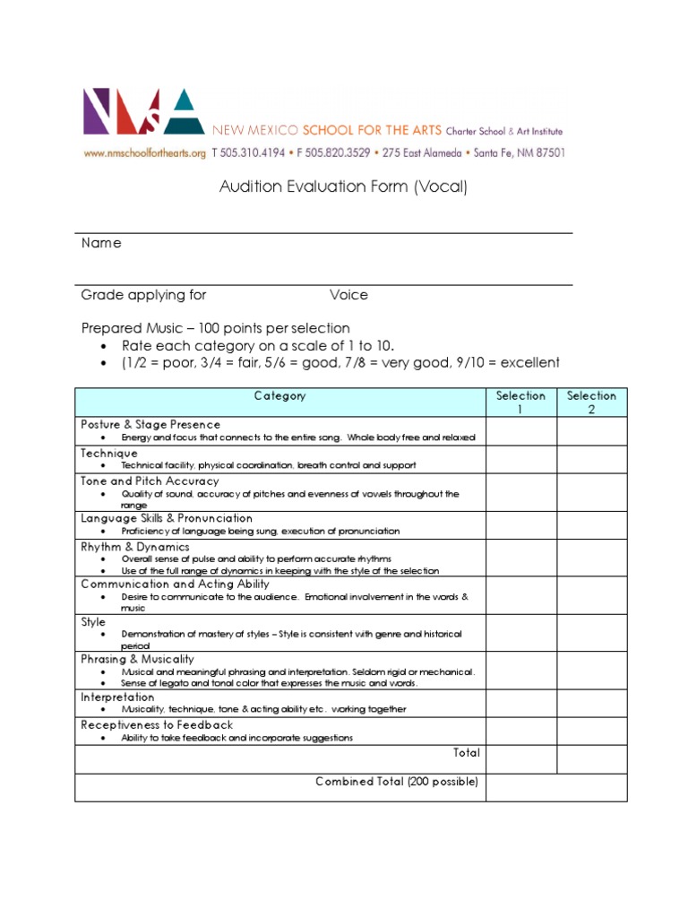 Vocal Audition Rubric | PDF | Audition | Tone (Linguistics)