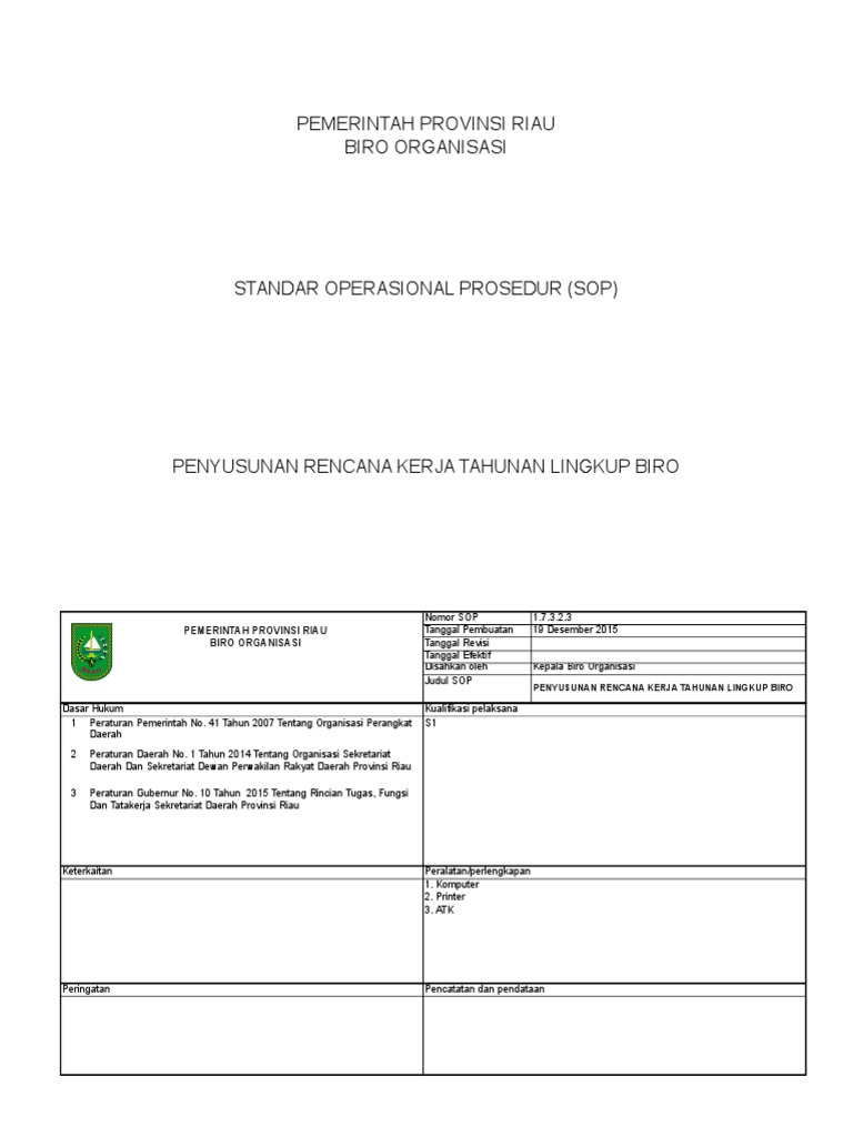 SOP Penyusunan Rencana Kerja Tahunan | PDF