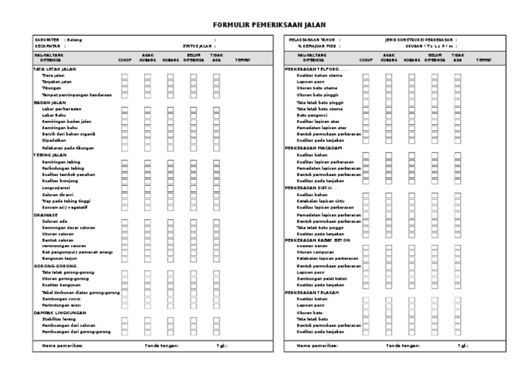 1.form Pemeriksaan Jalan (Infrastruktur) | PDF