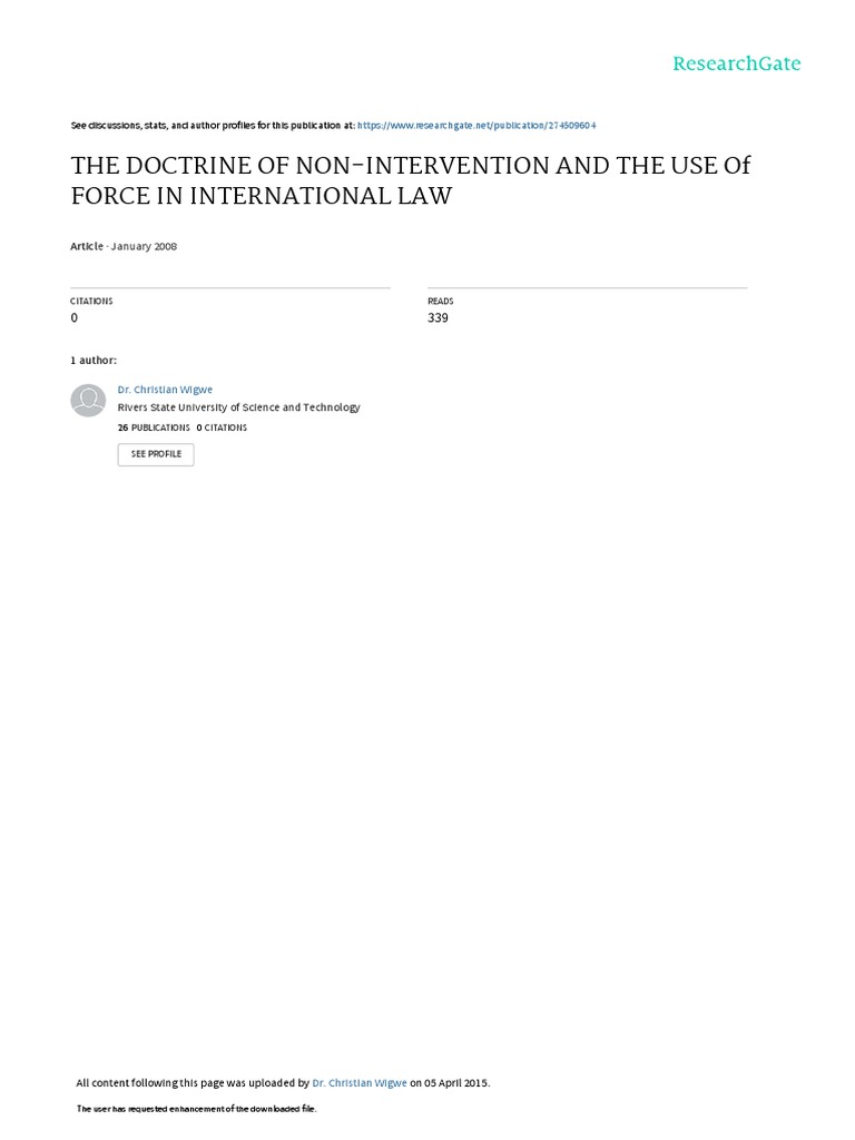 Non-Intervention in International Law | PDF | Weapons Of Mass ...