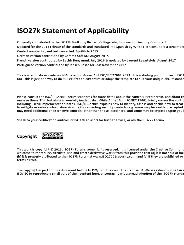 ISO27k SOA 2013 in 5 Languages | PDF | Information Security | Access ...