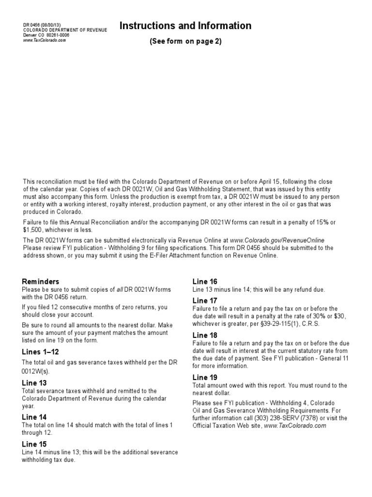 Colorado Form DR0456 | PDF | Withholding Tax | Tax Refund