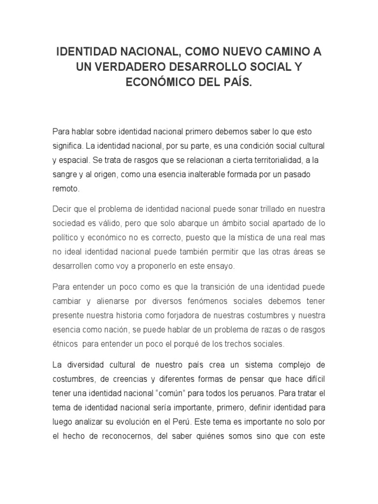 Identidad Nacional Peruana y Desarrollo | PDF | Perú | Nación