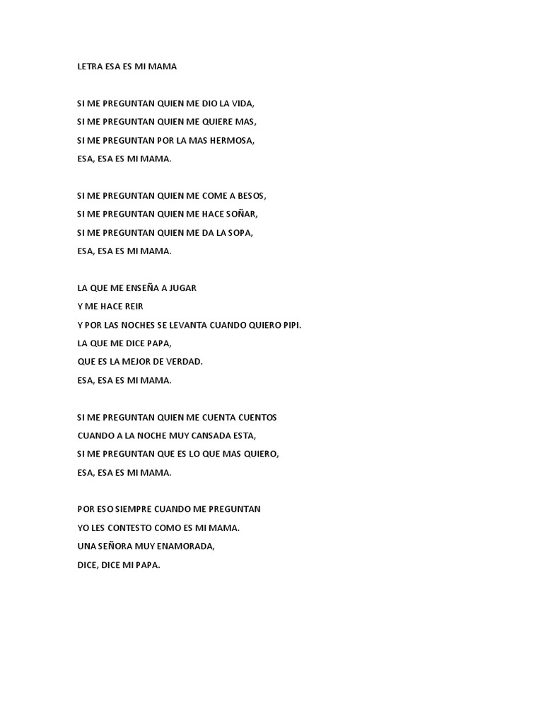 Letra Esa Es Mi Mama