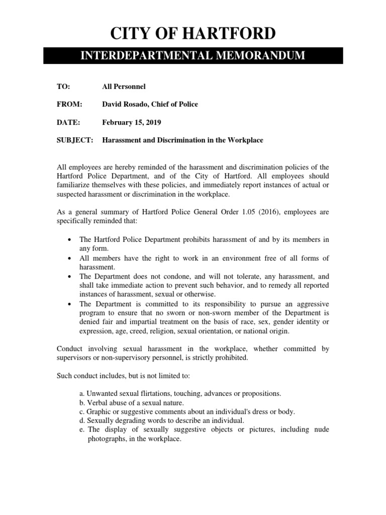 Memo-Harassment & Discrimination in the Workplace | Sexual Harassment ...