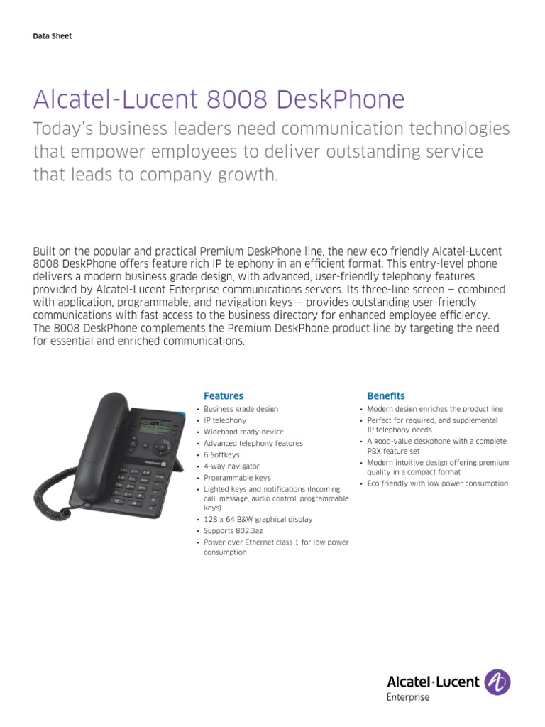 8008 Deskphone Datasheet en | PDF | Voice Over Ip | Telephony