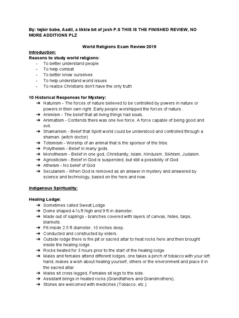 World Religions Exam Review 2019 | PDF | Indian Religions | Religious ...