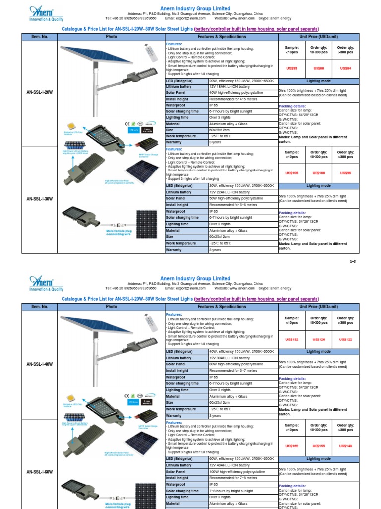 Solar Street Lights Price List | PDF | Solar Panel | Lighting