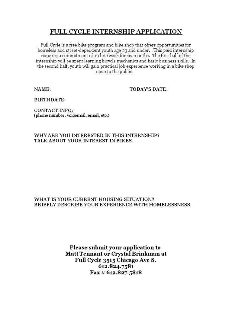 Sample Full Cycle Internship Application Form | PDF