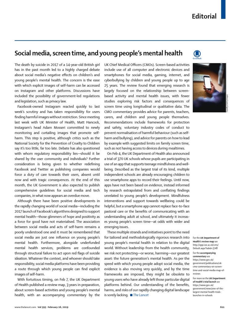 Social Media, Screen Time, and Young People's Mental Health PDF | PDF ...