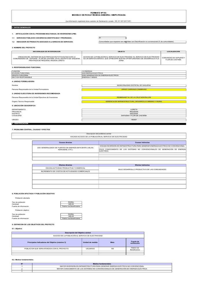 Ficha Técnica General Simplificada - Fotovoltaica | PDF | Fotovoltaica | Valor presente neto