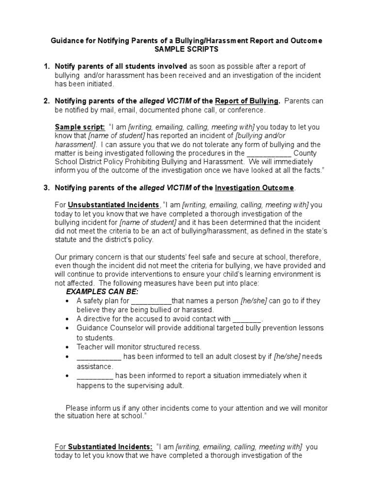 Parent Notification for Bullying Reports | PDF | Bullying | Harassment