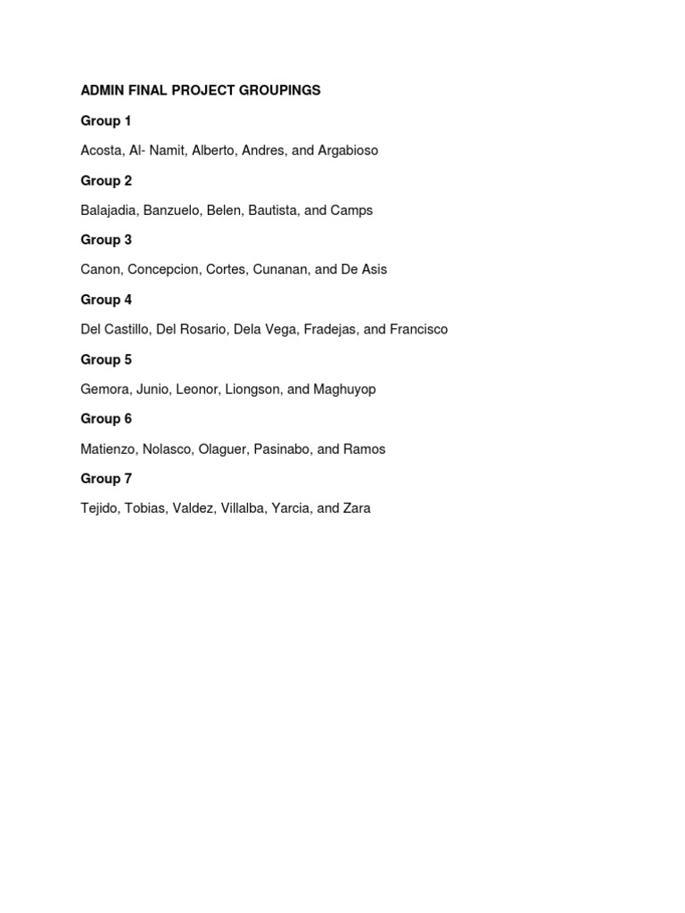 Admin Final Project Groupings | PDF