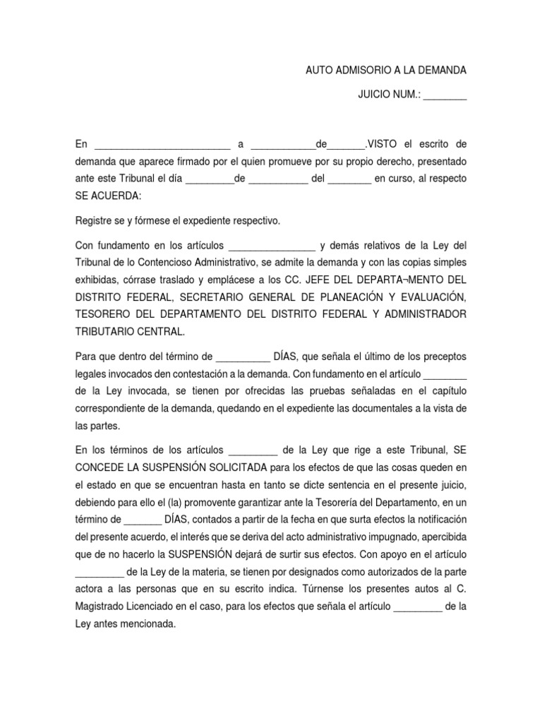 Auto Admisorio A La Demanda | PDF | Demanda judicial | Ley Pública
