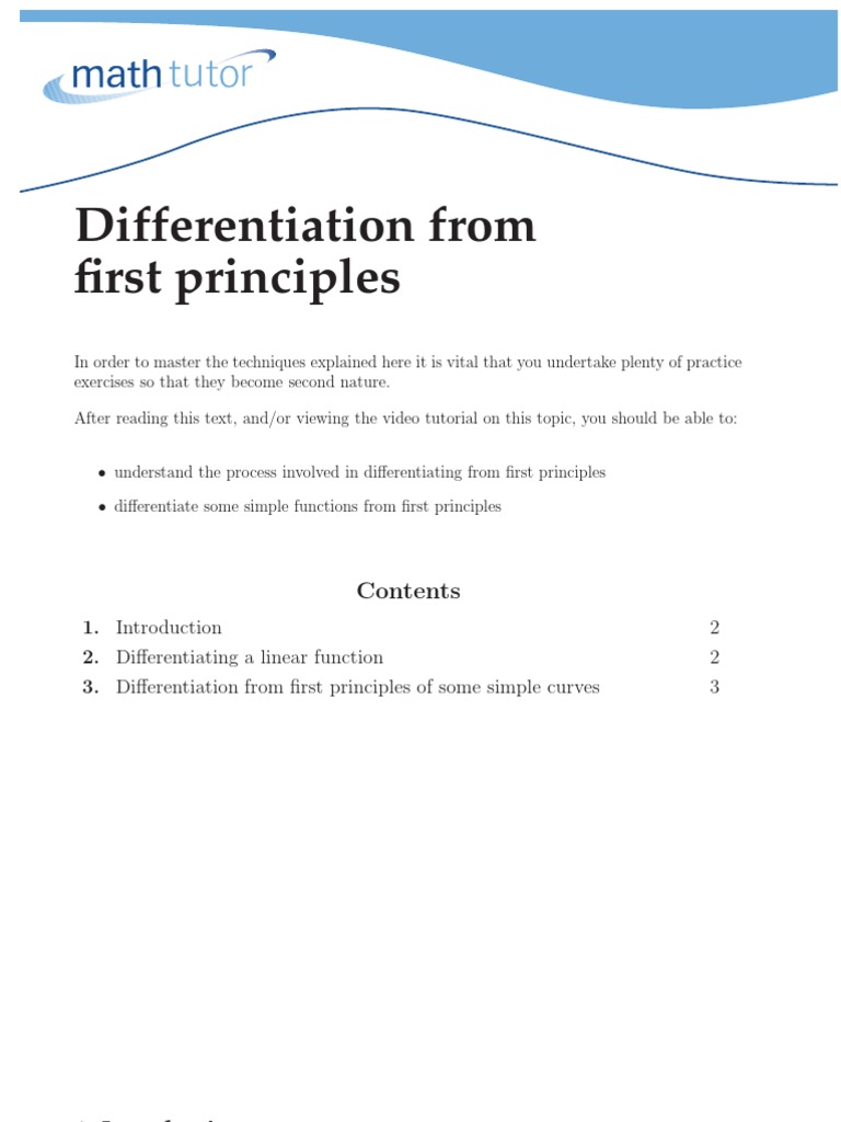Differentiate Functions from First Principles | PDF | Derivative | Tangent