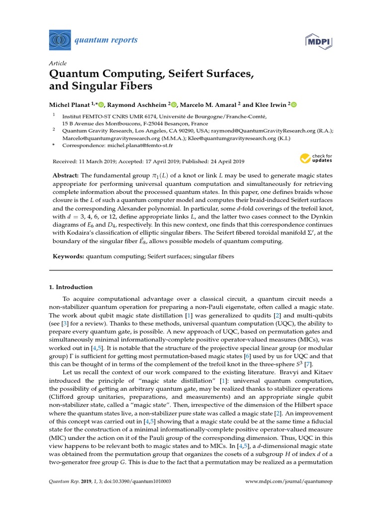 Quantum Computing, Seifert Surfaces and Singular Fibers | PDF | Group ...