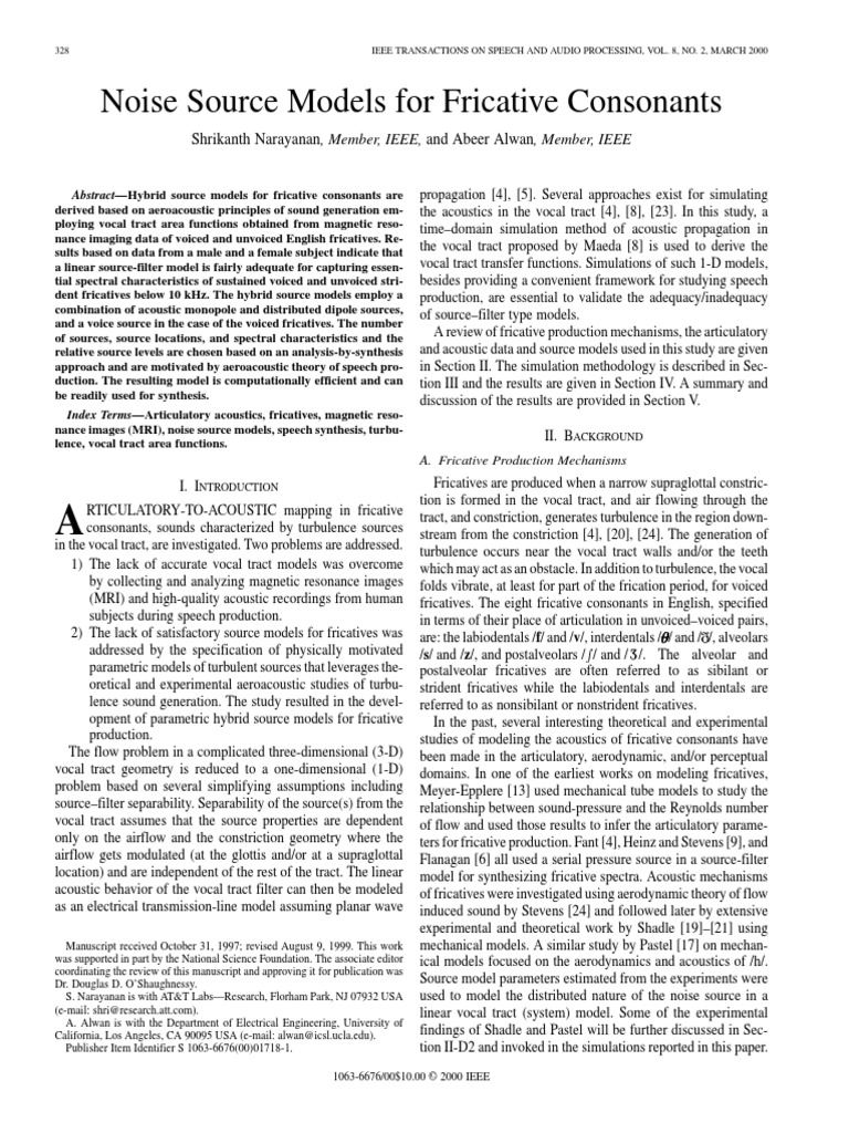 Noise Source Models For Fricative Consonants: Shrikanth Narayanan ...