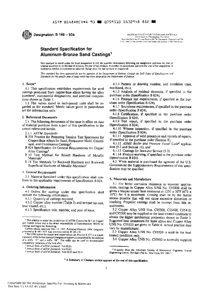 Bronce Al Aluminio - ASTM B148 PDF | PDF