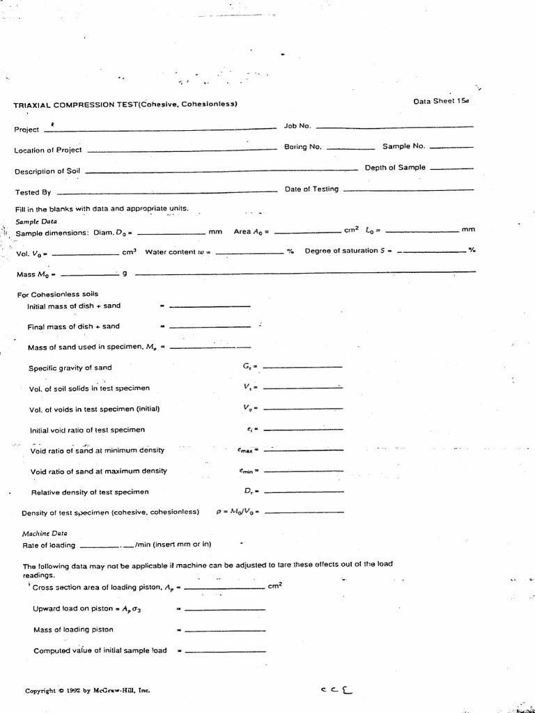 Triaxial Test - Data Sheet