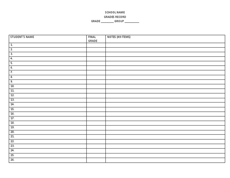 Student Grade Record Template | PDF