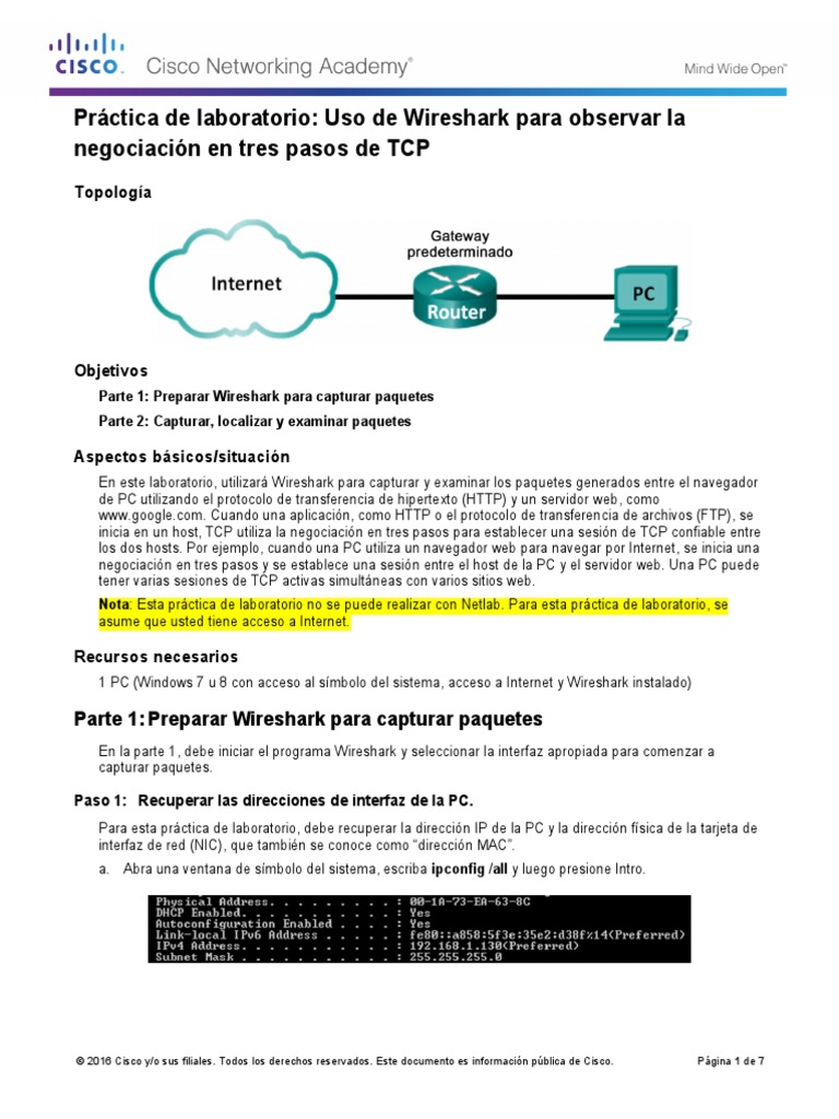 9.2.1.6 Lab - Using Wireshark To Observe The TCP 3-Way Handshake PDF | PDF | Protocolo de ...