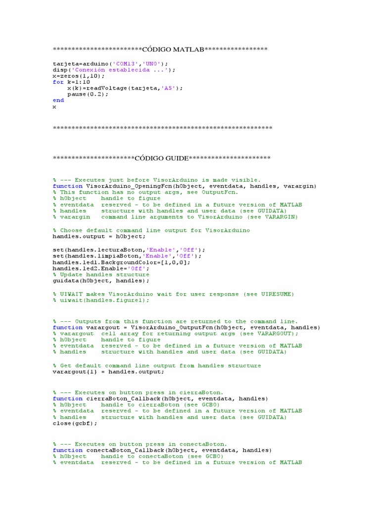 CÓDIGO MATLAB : 'COM13' 'UNO' 'Conexión Establecida ... ' | PDF | Matlab | Command Line Interface