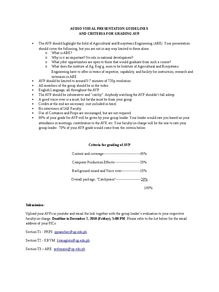Audio Visual Presentation Guidelines and Criteria For Grading Avp | PDF