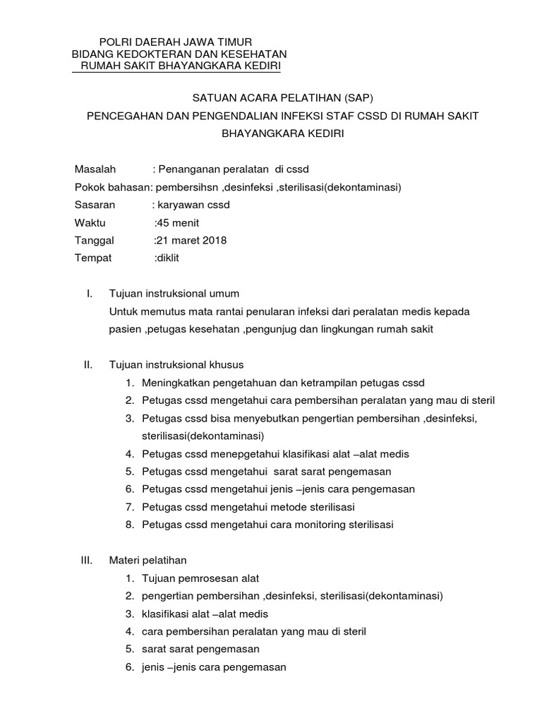 Sap Dan Materi Pelatihan Untuk CSSD | PDF
