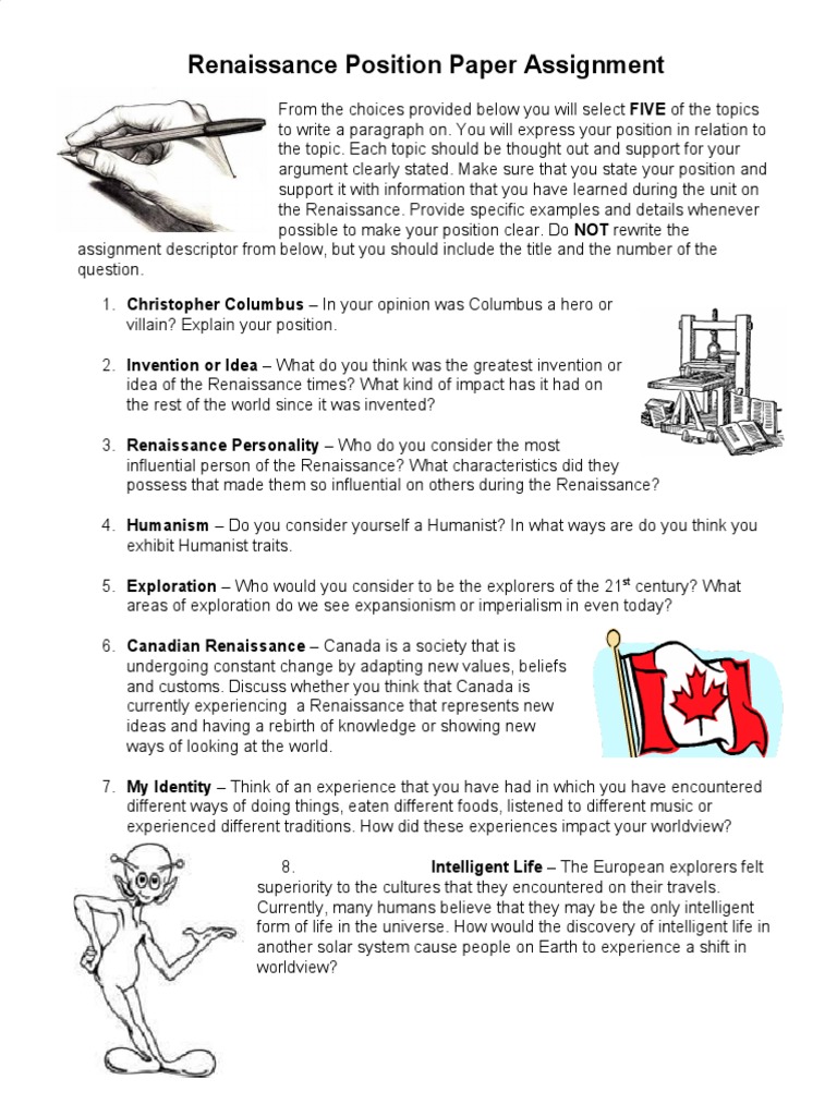 Renaissance Position Paper Assignment | PDF | World View | Renaissance