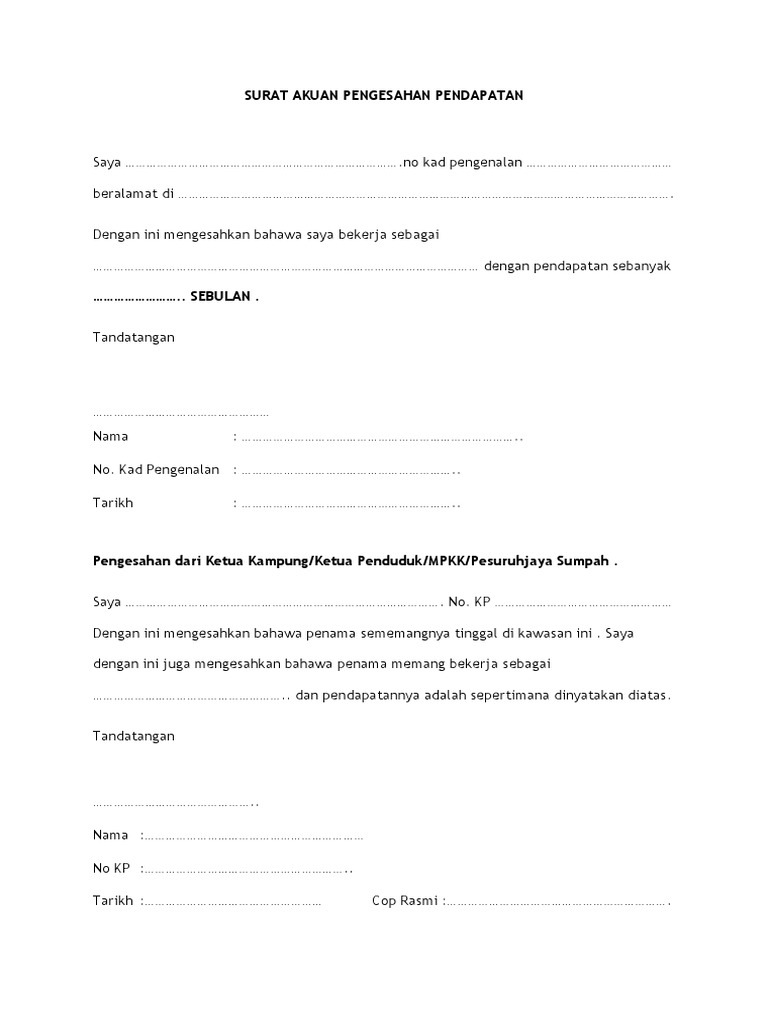 Surat Akuan Pengesahan Pendapatan | PDF