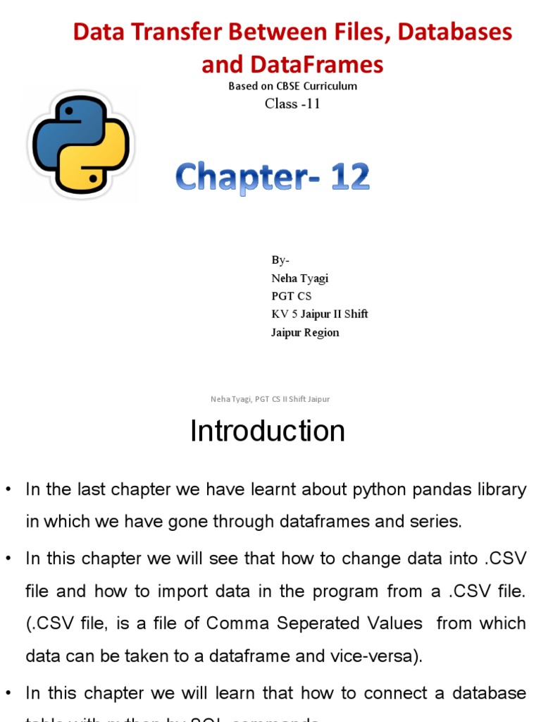 Chapter 12eng Data Transfer Between Files SQL Databases and DataFrames | PDF | Comma Separated ...