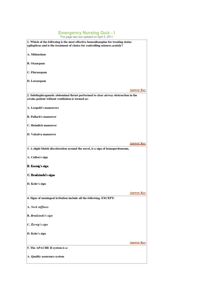 Emergency Nursing Quiz and Scenarios | PDF | Emergency Management ...