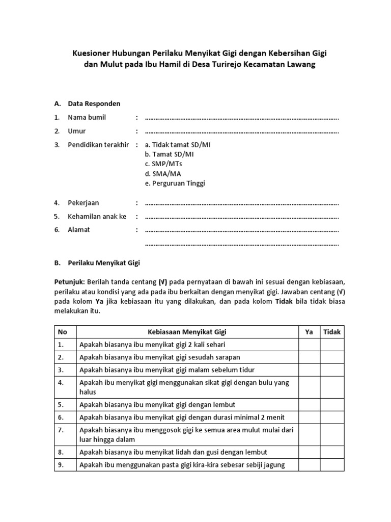 Kuesioner Perilaku Menyikat Gigi-Ohis | PDF