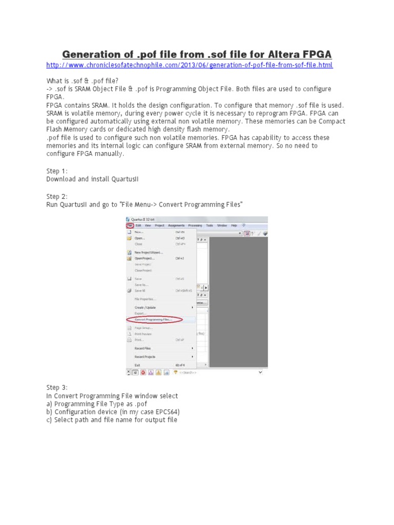 Generation of .Pof File From .Sof File For Altera FPGA | PDF | Field ...