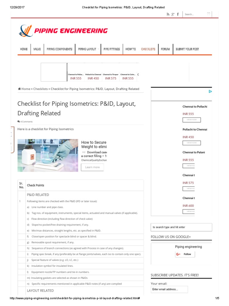 Checklist For Piping Isometrics - P&ID, Layout, Drafting Related | PDF | Pipe (Fluid Conveyance ...