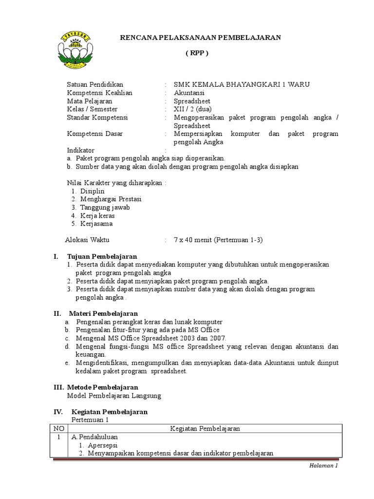 RPP Spreadsheet | PDF | Seni