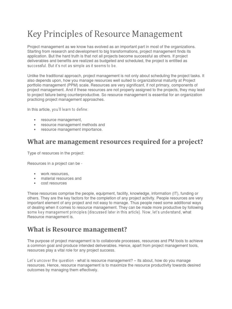 Key Principles of Resource Management | PDF | Resource Management ...