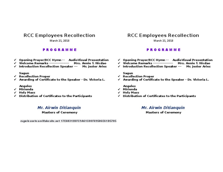 RCC Employees Recollection RCC Employees Recollection: Programme ...