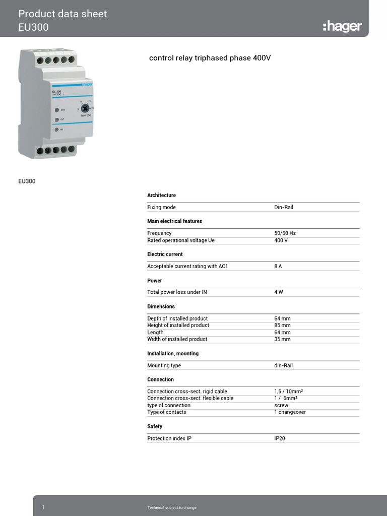EU300 Control Relay Data Sheet | PDF | Computers | Technology & Engineering