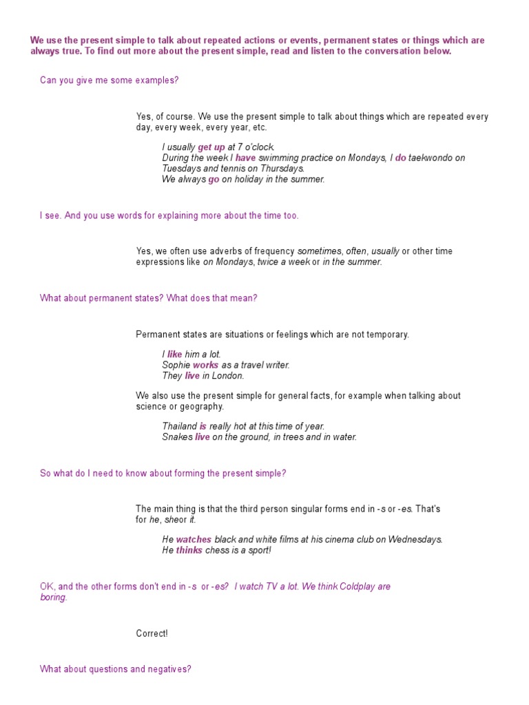 An Explanation of Using the Present Simple Tense to Describe Repeated ...